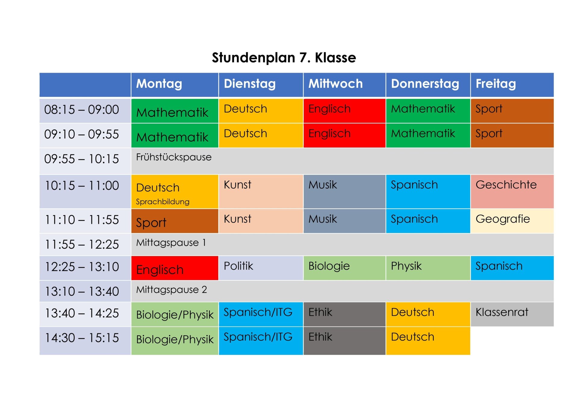 Stundenplan 7. Klasse | Inge-Deutschkron-Gymnasium
